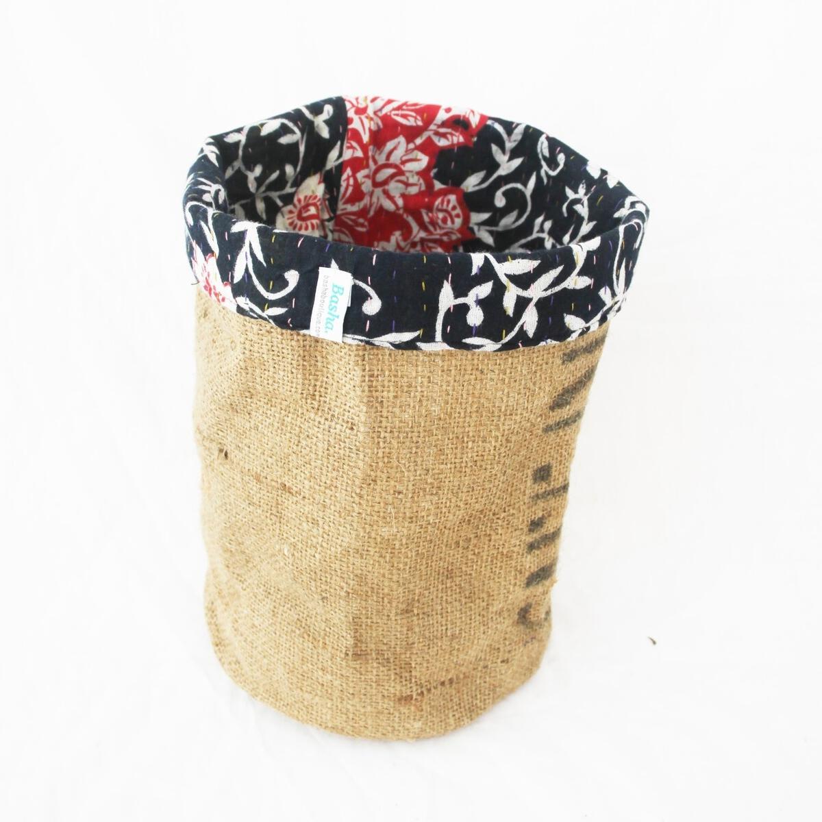 Kantha Burlap Basket Round | Basha Boutique