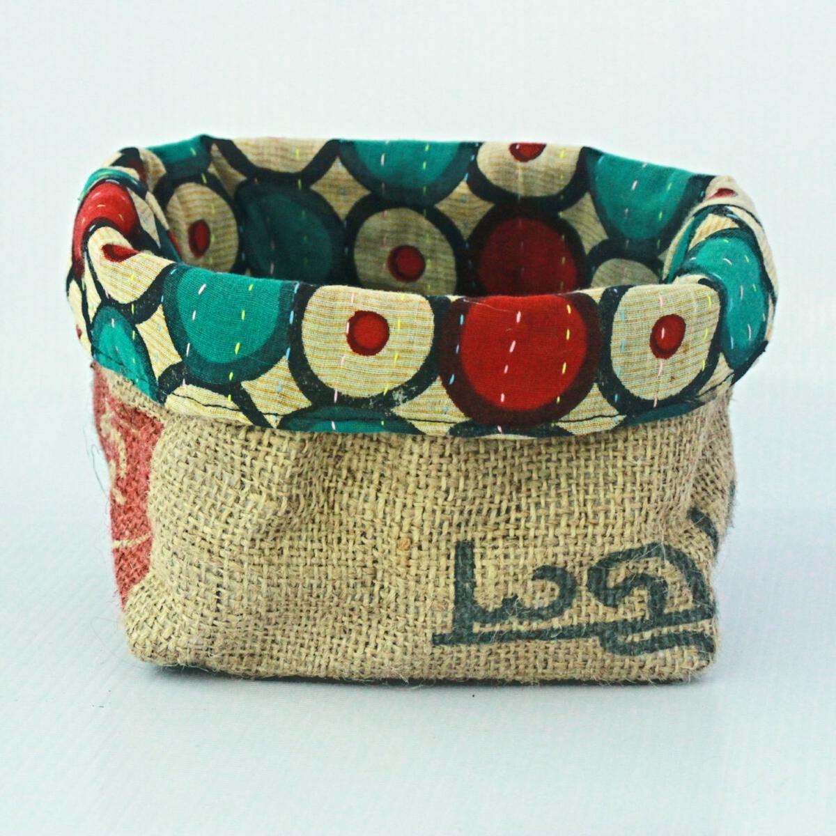 Kantha Burlap Basket Square | Basha Boutique